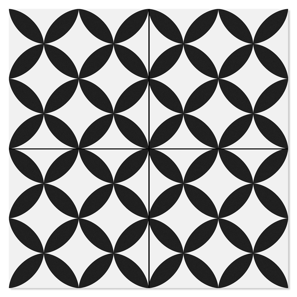 Klinker Avenue Cirkel Hvid-Sort Mat 45x45 cm | Hill Ceramic®