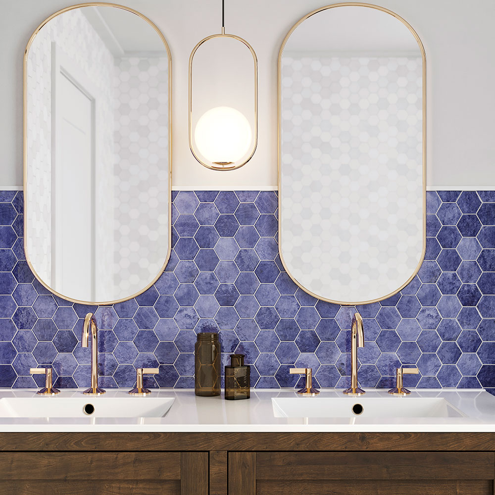 Heksagon Klinker Hex Nouveau Blå Blank 27x51 cm | Hill Ceramic®