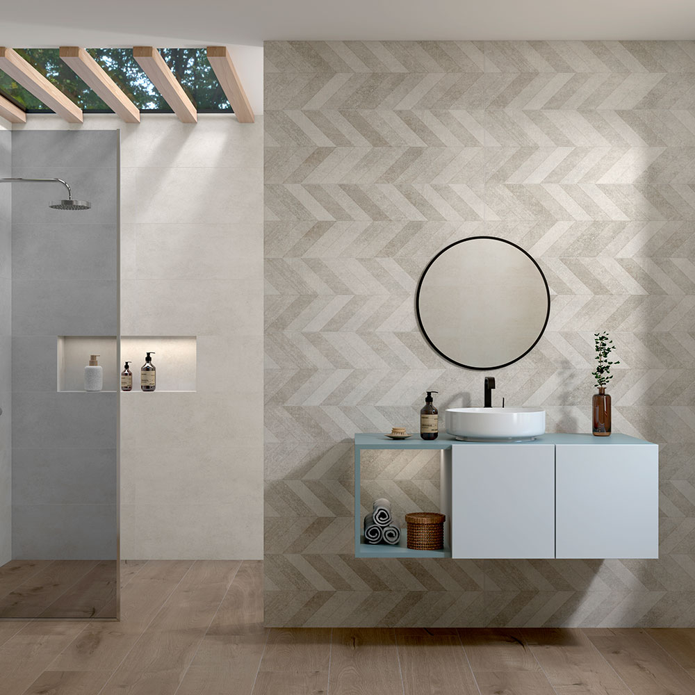 Vægflise Earthstone Beige Mix Relief 30x90 cm | Hill Ceramic®