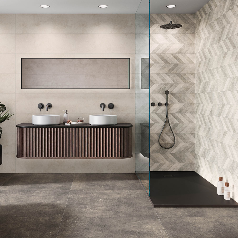 Vægflise Earthstone Beige Mix Relief 30x90 cm | Hill Ceramic®