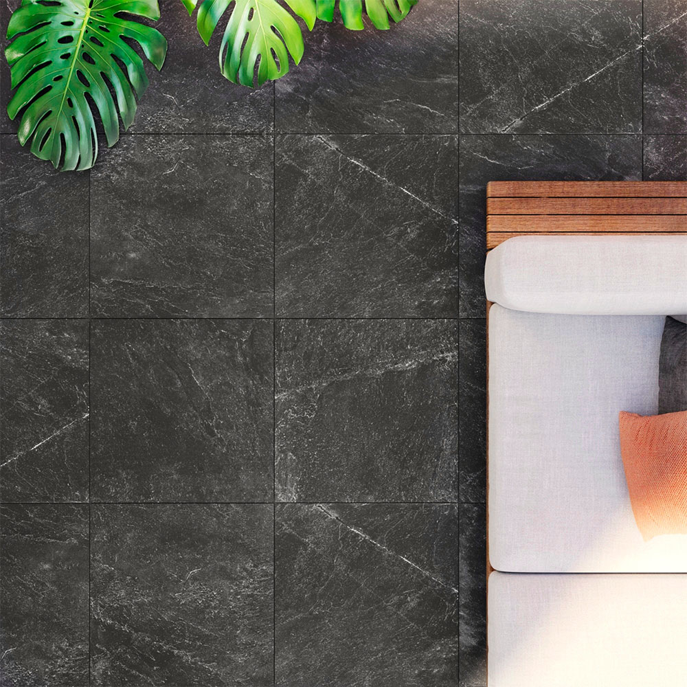 Udendørs Klinker Slate Rock Sort Mat 60x60 cm Tykkelse 20 mm