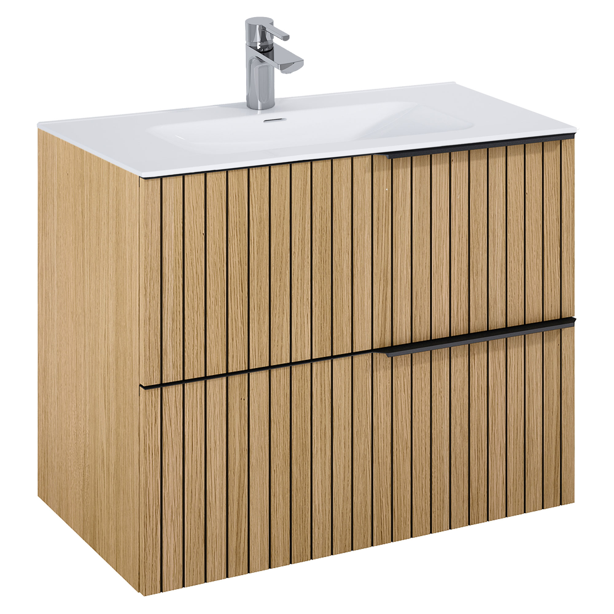 Underskab Haiku Eg Træ 80 cm med Håndtereen Sort & Vask Hvid