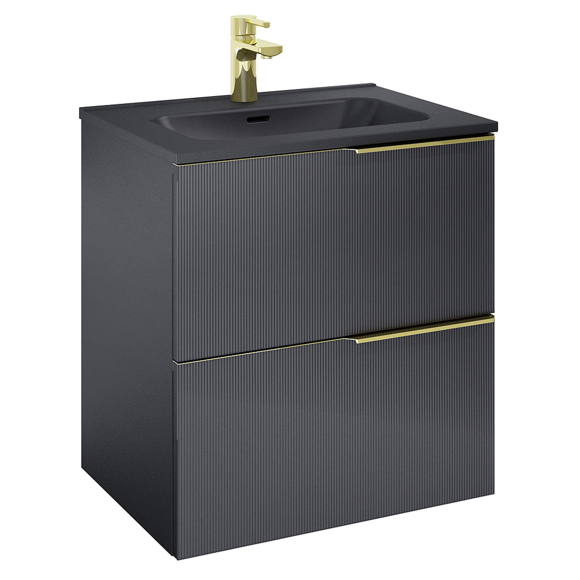 Underskab Satin Sort 60 cm med Håndtag i Guld & Vask Sort Mat