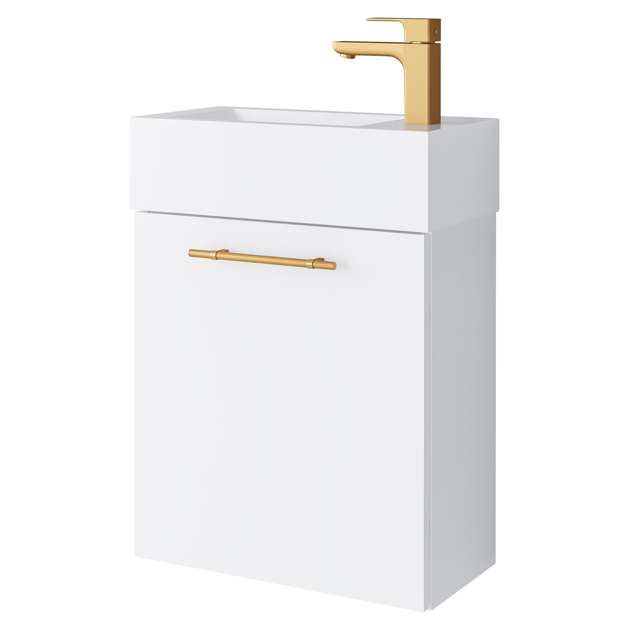 Underskab Elara Hvid Mat 40 cm & Greb Guld med Vask | Hill Ceramic®