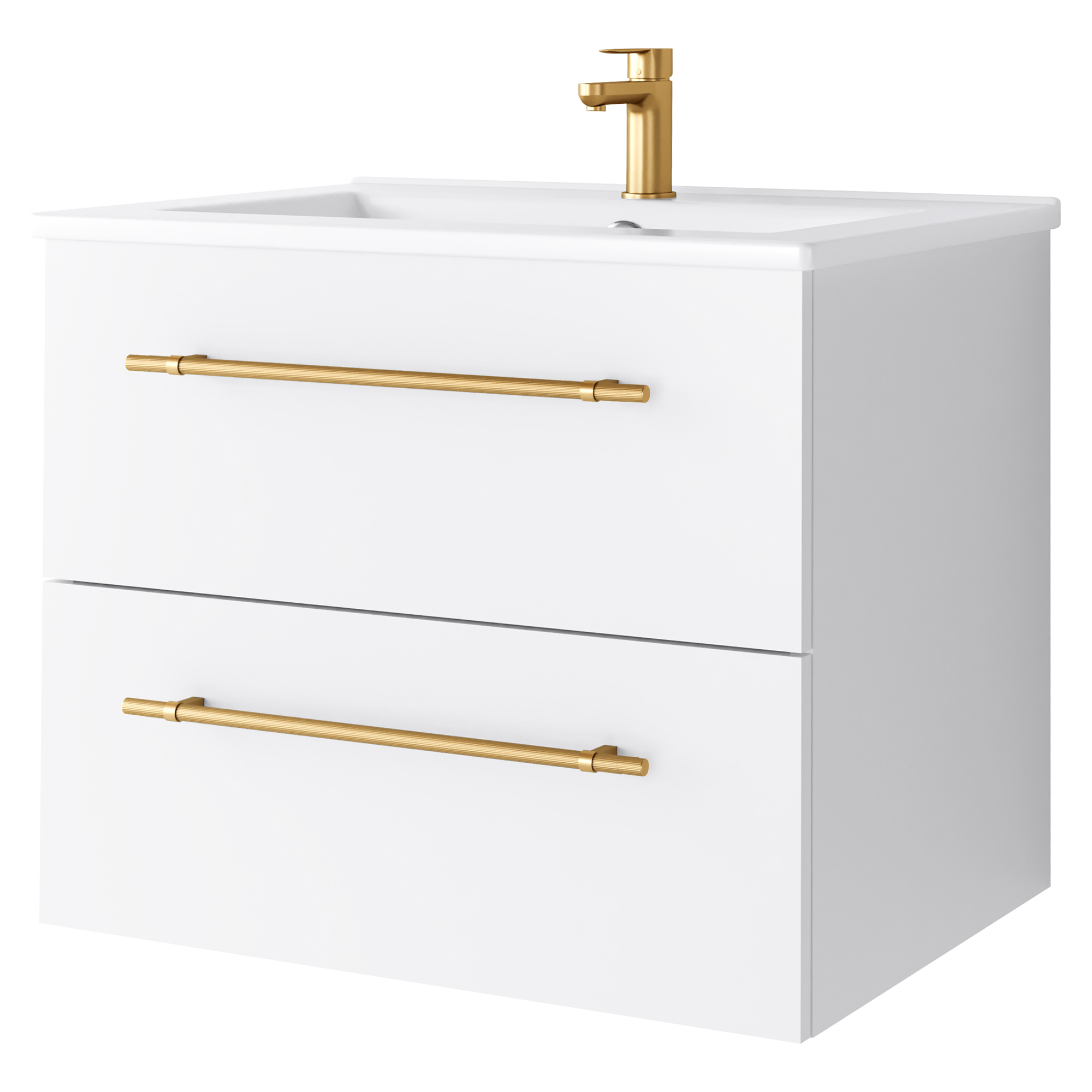 Underskab Elara Hvid Mat 60 cm med 2 Skuffer & Greb Guld, Vask