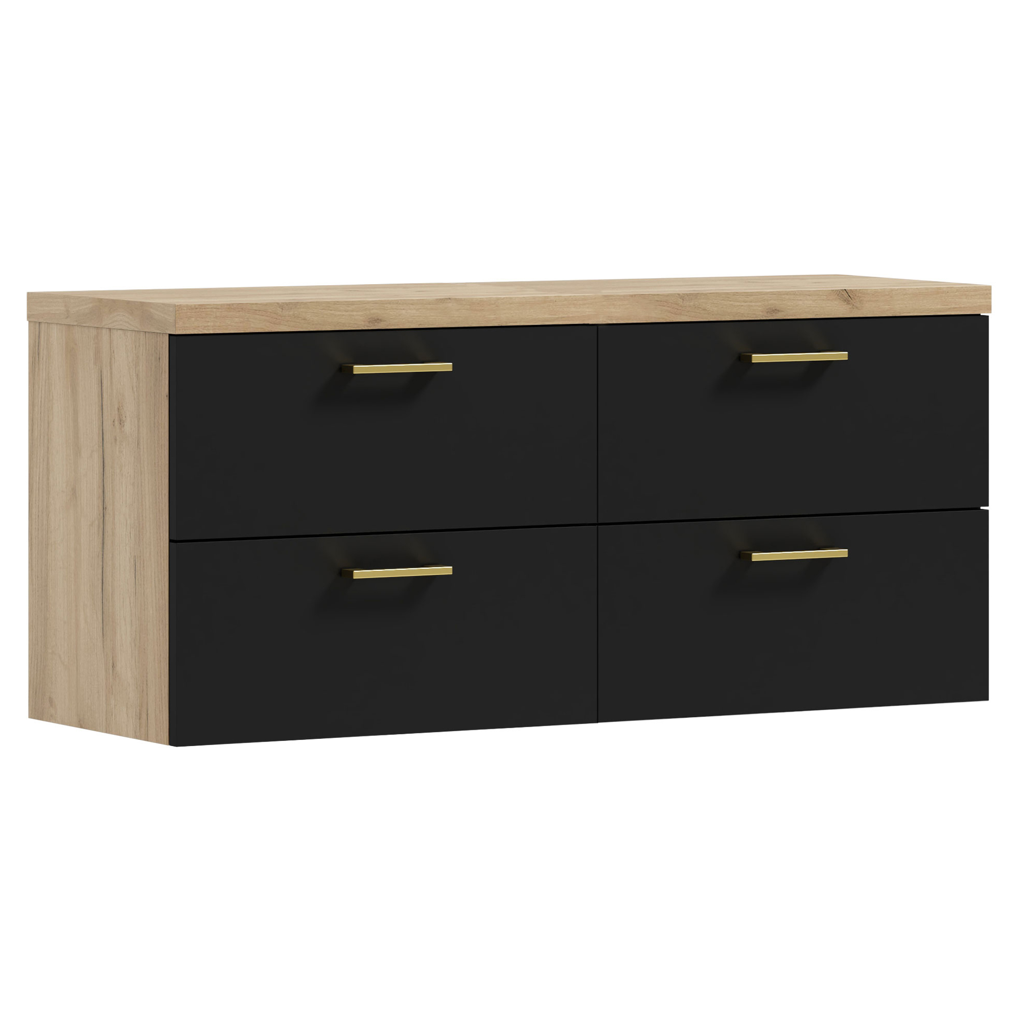 Håndvaskskab Elva Sort, Træ 100 cm med Bordplade Træ & Greb Guld