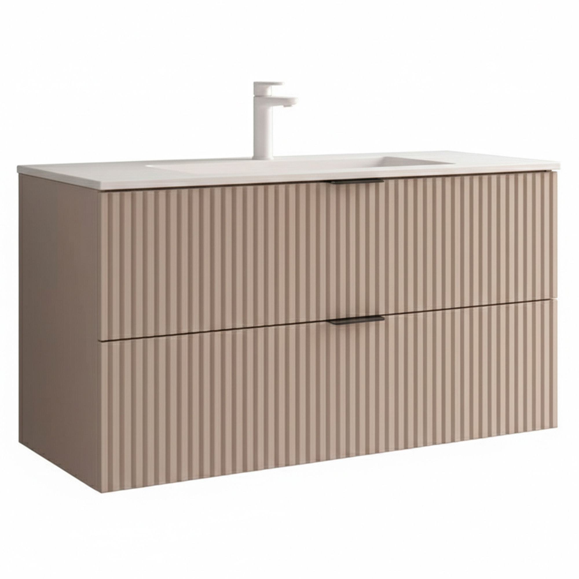 Underskab Runa Beige Mat 100 cm med 2 Skuffer & Vask Hvid Mat