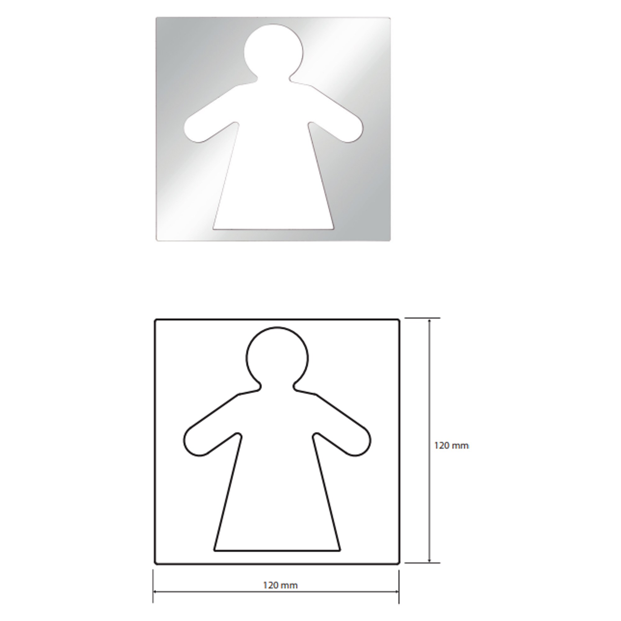 Dametoilet Piktogram 12x12 cm Krom Blank | Hill Ceramic®